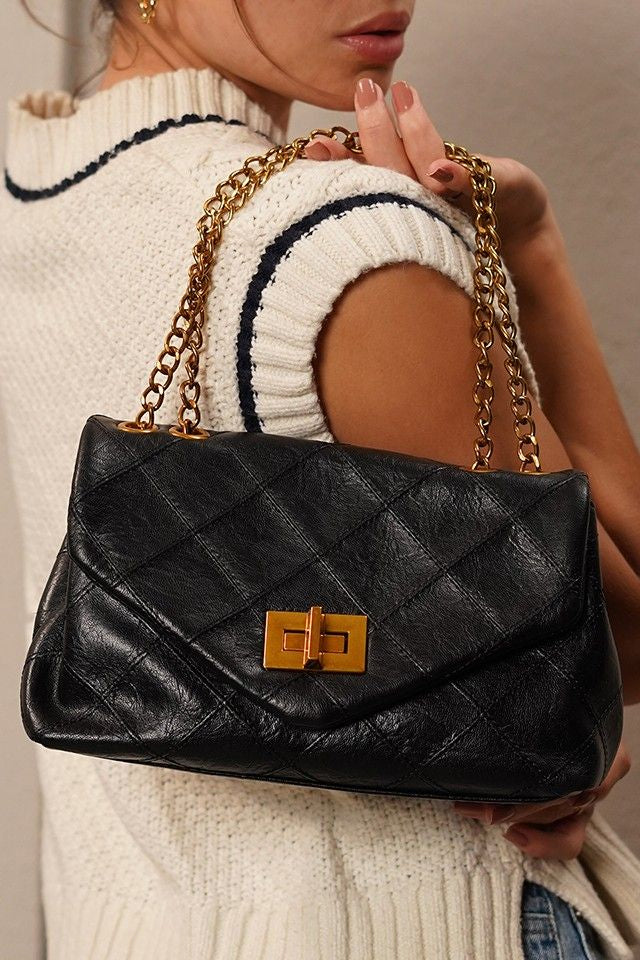 Elisa Black Sling Bag Twist Lock Everyday Chic – Miniwesst